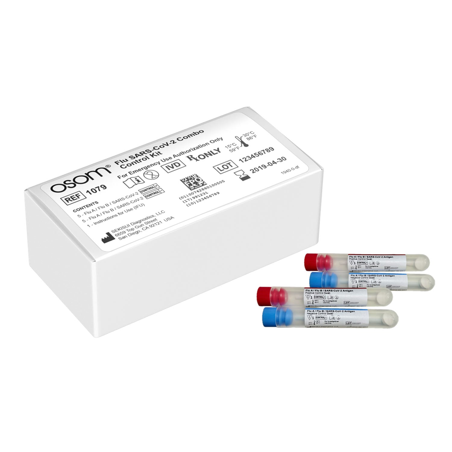OSOM® Flu Sars-CoV-2 Combo Controls, 10 swabs/kt (5 Positive, 5 Negati ...